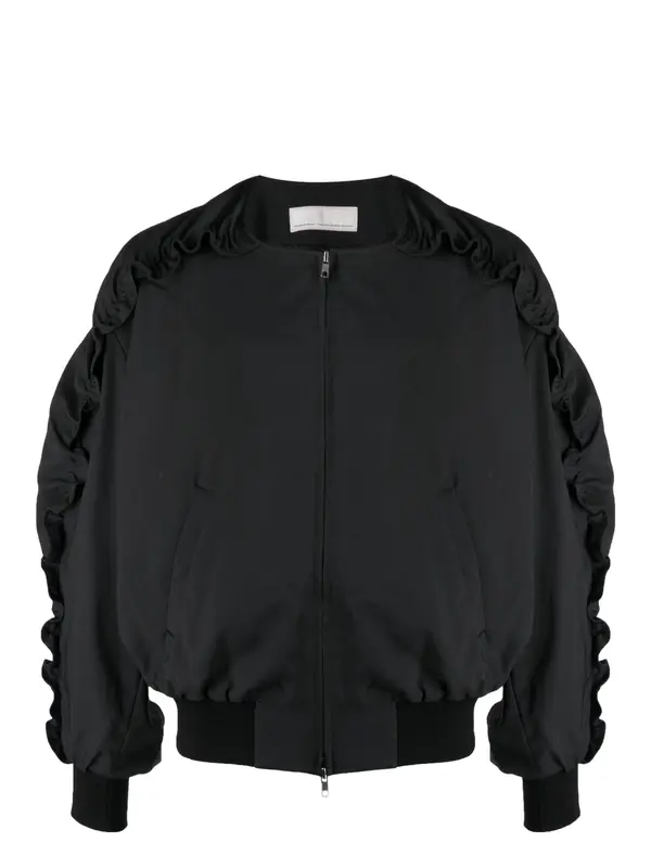 Random Identities Ruched Zip-up Bomber Jacket - Black