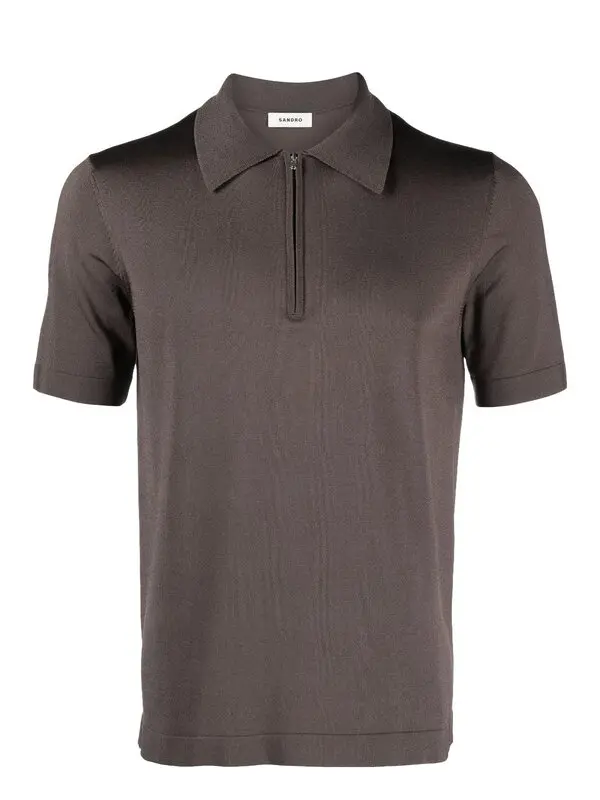 Sandro Zip-up Knit Polo Shirt - Brown