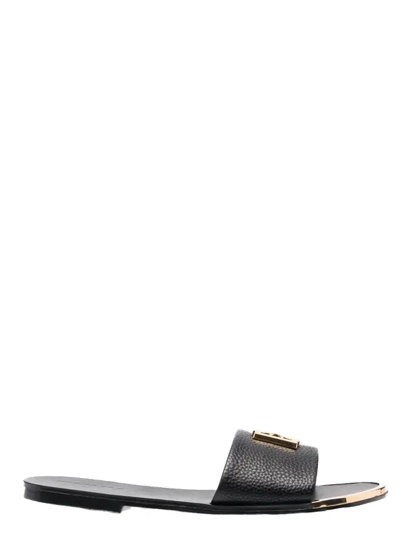 Dkny Logo-plaque Faux-leather Slides - Black