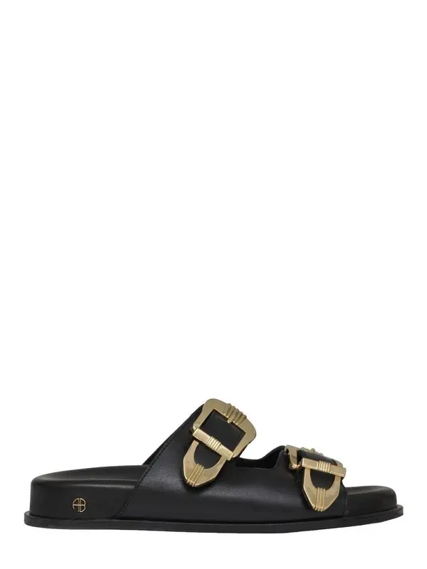 ANINE BING Buckled Leather Slides - Black
