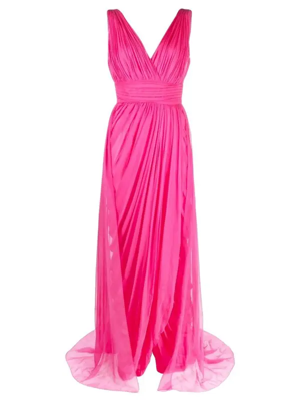 Alberta Ferretti Draped Tulle Silk Gown - Pink