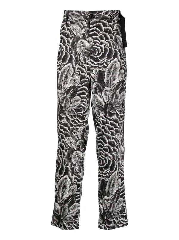 4SDESIGNS Floral-print Slim-cut Trousers - Black