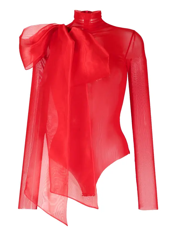 ATU BODY COUTURE Semi-sheer Bodysuit With Bow Detail - Red