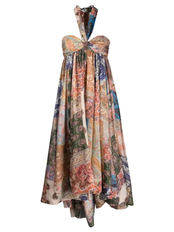 Zimmermann Devi Paisley-print Halterneck Dress - Neutrals