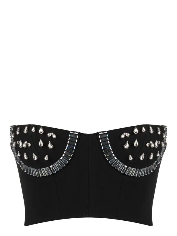 AREA Crystal-embellished Bustier Top - Black