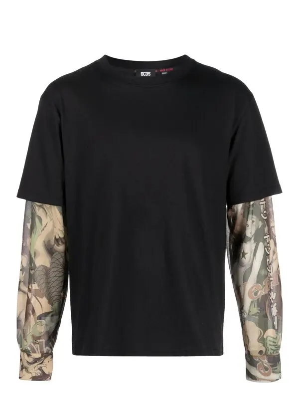 Gcds Graphic-print Layered Cotton T-shirt - Black