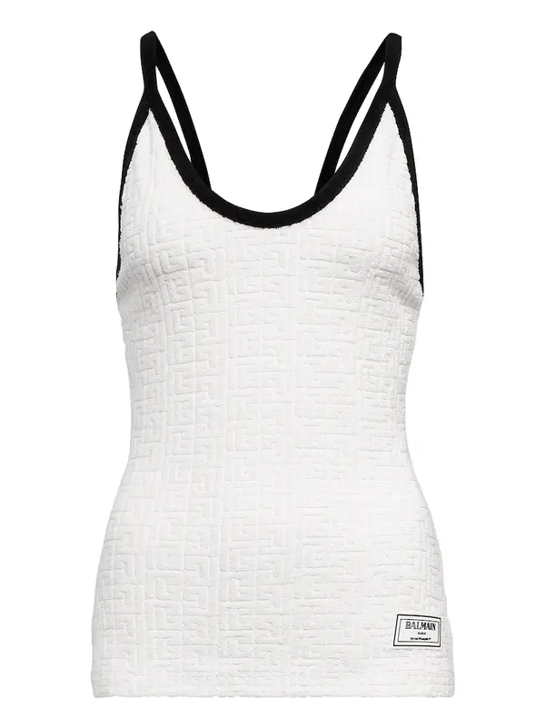 Balmain Monogram Cotton-blend Tank Top - White