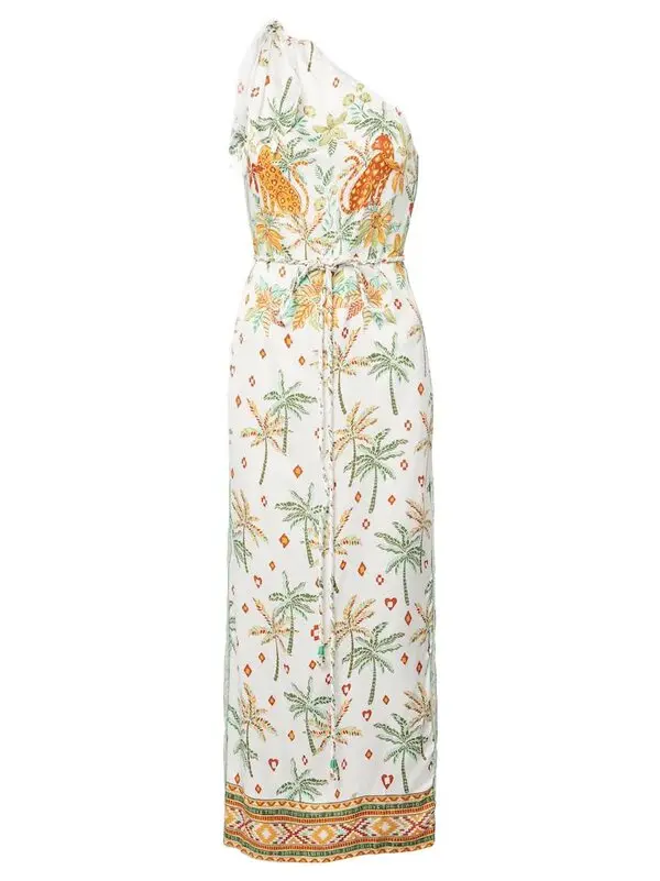 Poupette St Barth Printed One-shoulder Kaftan - Green