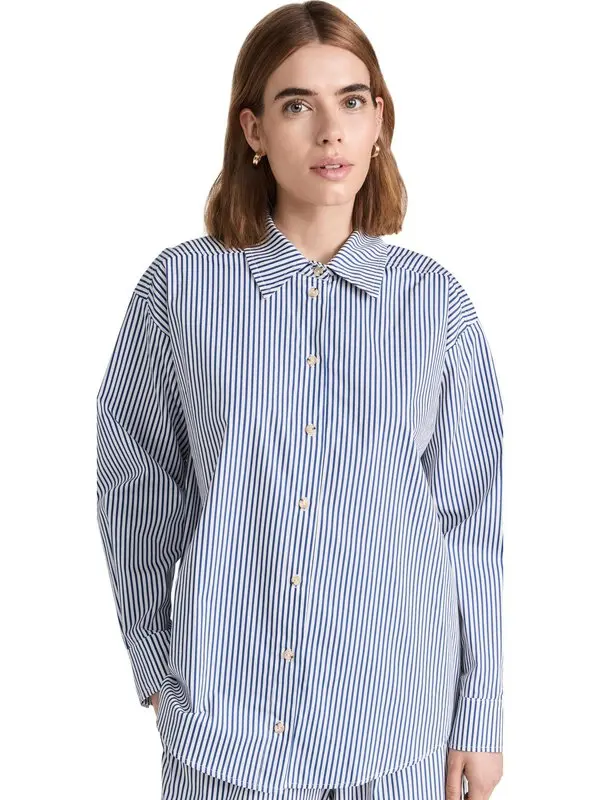 Donni. Striped Poplin Button-down Shirt - Navy Stripe