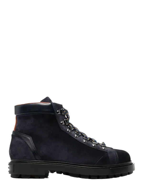 Santoni Suede Lace-up Ankle Boots - Blue