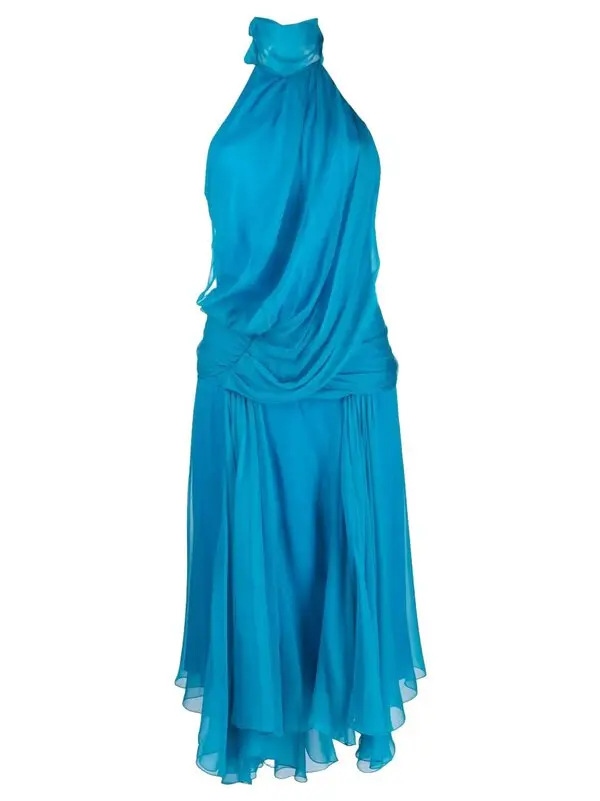Alberta Ferretti Draped Asymmetrical-hem Dress - Blue