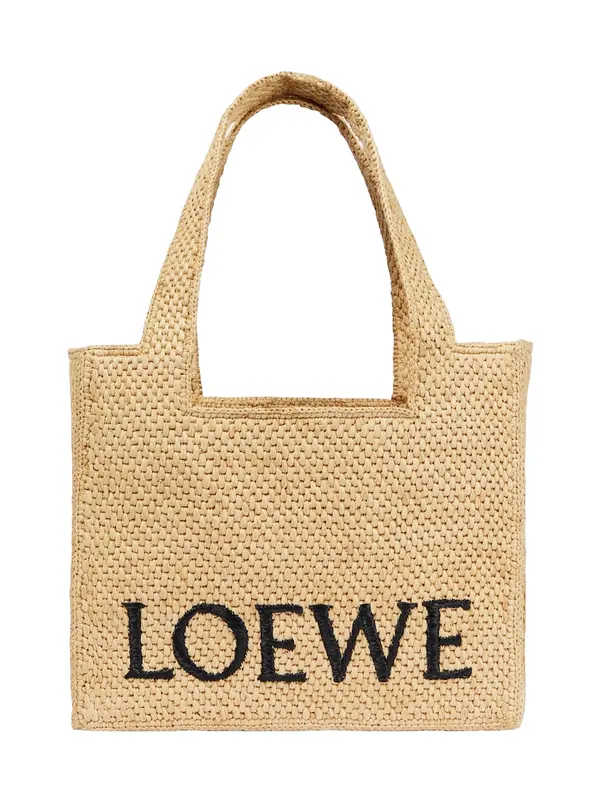 Loewe Paula's Ibiza Medium Raffia Tote Bag With Logo - Beige