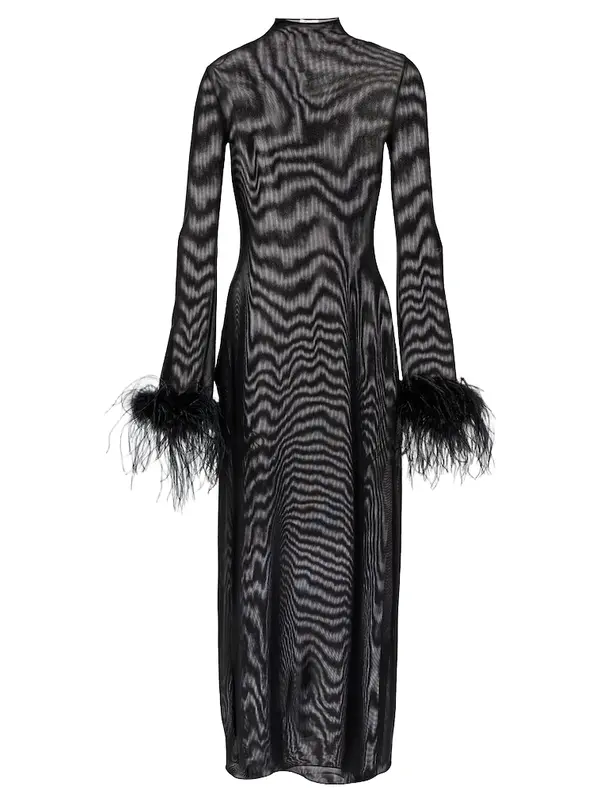 Oseree Lumière Plumage Midi Dress - Black