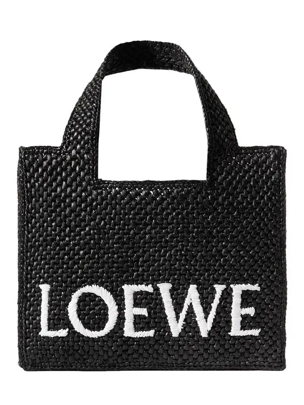 Loewe Embroidered Raffia Tote - Black