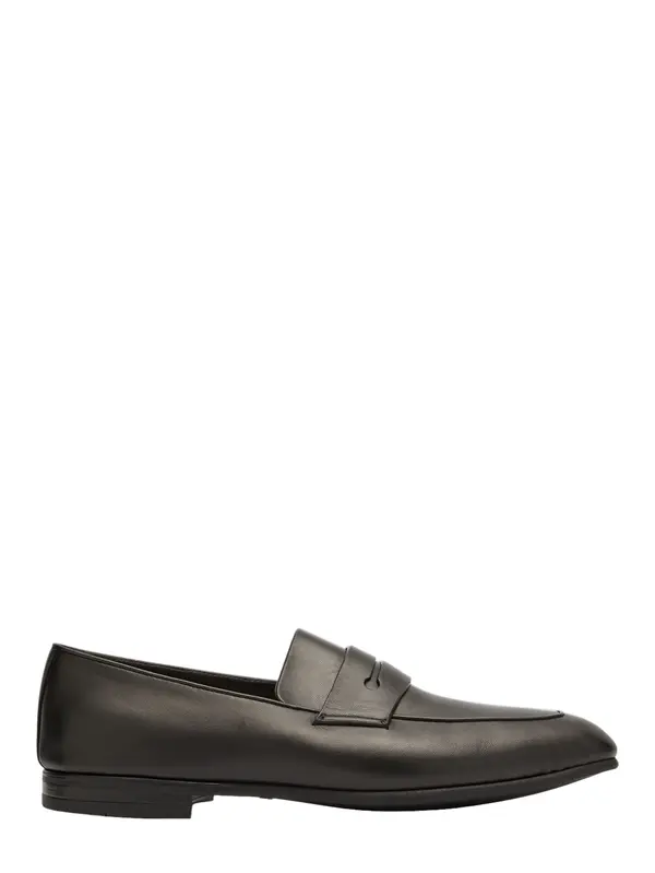 Zegna Lasola Leather Penny Loafers - Black