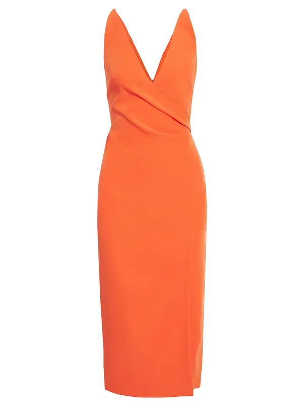 Halston Wrap-effect Stretch-crepe Midi Dress - Tomato Red