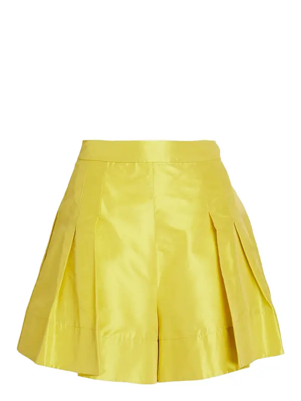 Oscar De La Renta Pleated Silk-taffeta Shorts - Chartreuse