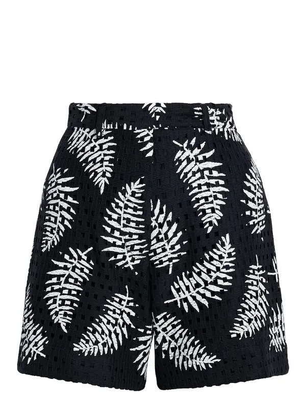 Oscar De La Renta Printed Cotton Macramé Shorts - Black