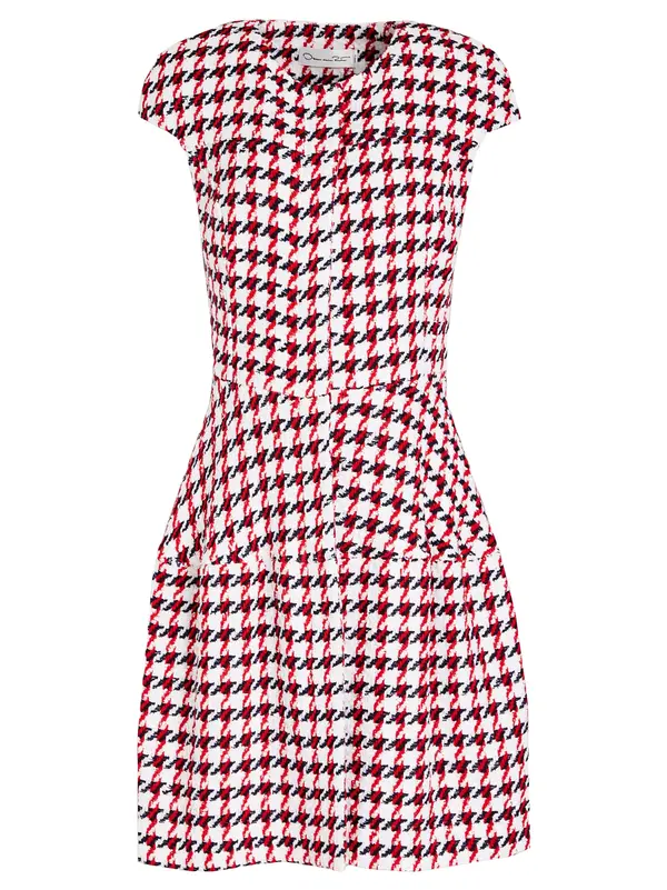 Oscar De La Renta Houndstooth Cotton-blend Bouclé-tweed Dress - White