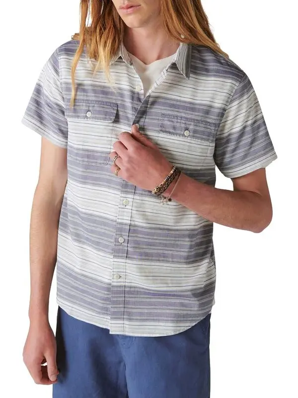Lucky Brand Stripe Short Sleeve Button-up Shirt - Bluewhite