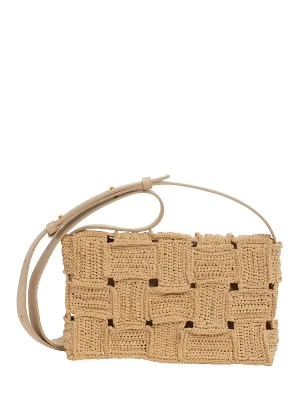 Bottega Veneta Cassette Crochet Raffia Shoulder Bag - 9818 Natu/porri-m Brass