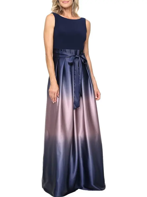 SL FASHIONS Slny Ombre Satin Gown - Navy/mauve