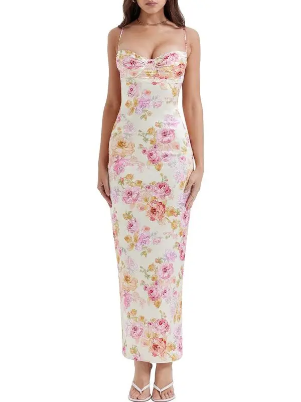 House Of Cb Josefina Floral Bustier Bodice Body-con Dress - Ivory Floral