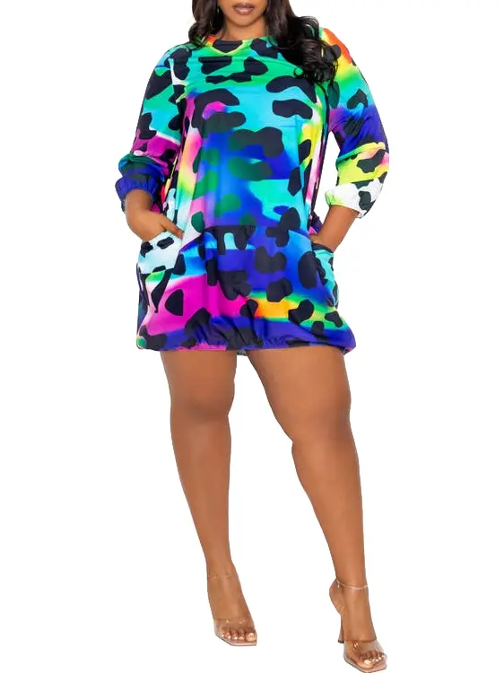 BUXOM COUTURE Leopard Print Dress With Bubble Hem - Multi