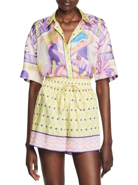 Sandro Caroline Silk Button-up Shirt - Yellow/purple
