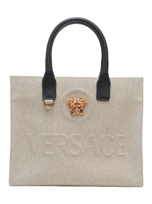 Versace Small La Medusa Logo Canvas Tote - Rope Black-versace Gold