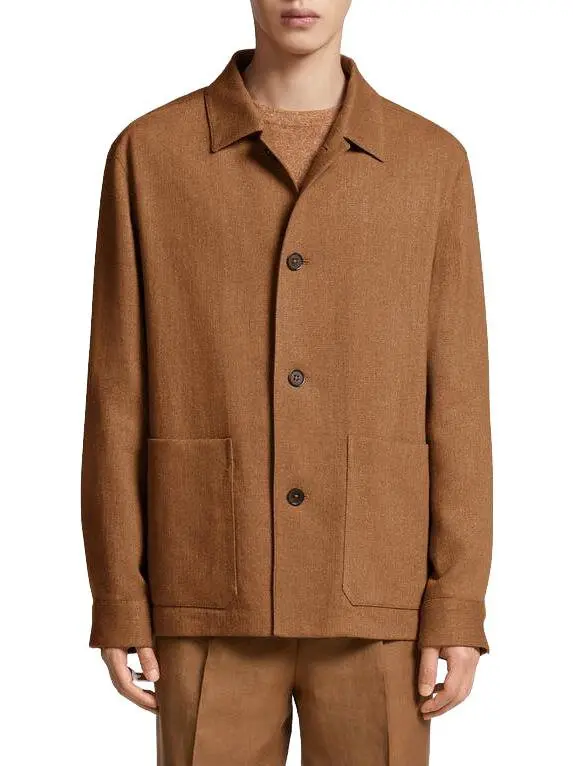 Zegna Silk & Linen Blend Chore Jacket - Vicuna