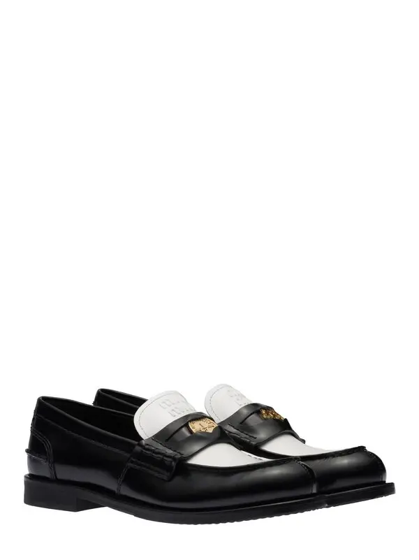 Miu Miu Leather Penny Loafers - Black/white