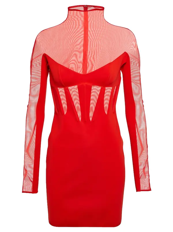 MUGLER Tulle-trimmed Minidress - Red