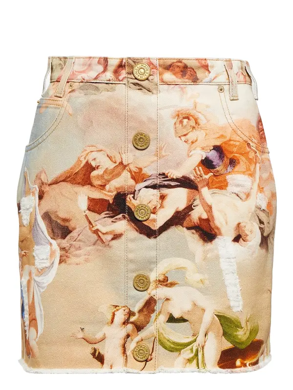Balmain Printed Denim Mini Skirt - Multicoloured