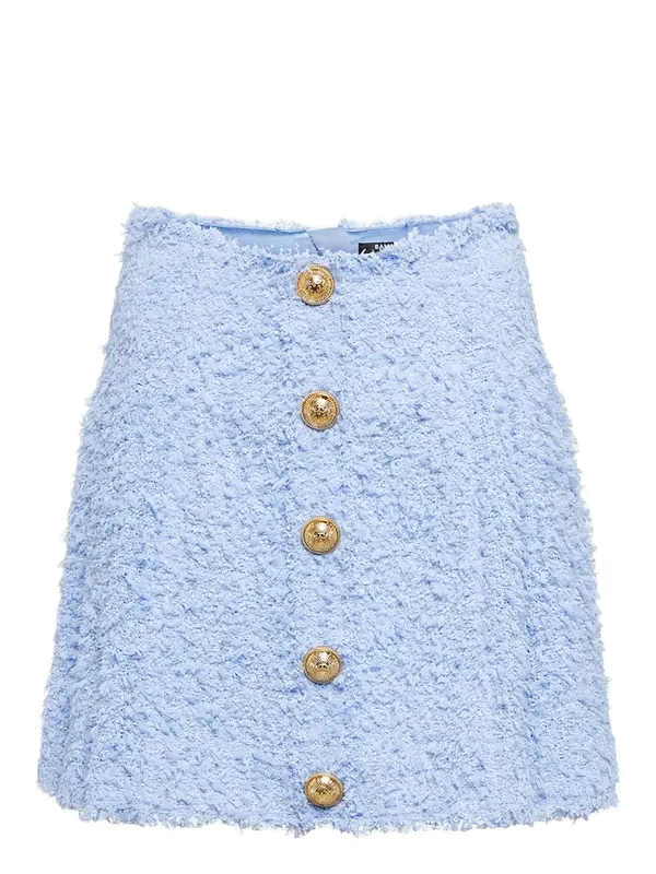 Balmain Bouclé Mini Pleated Skirt - Blue