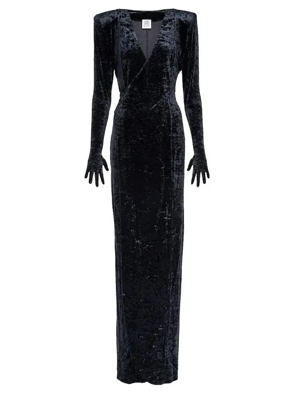 Vetements Velvet Maxi Dress With Gloves - Black
