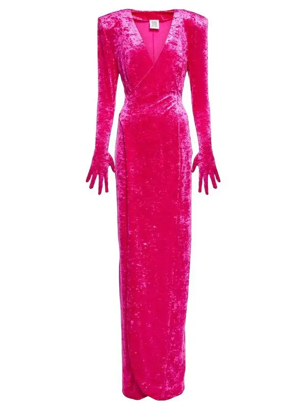 Vetements Velvet Maxi Dress With Gloves - Pink