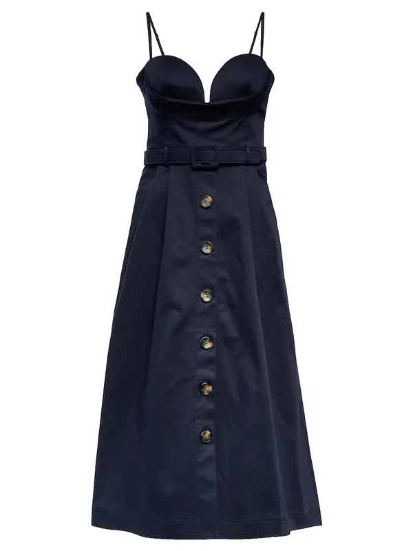 Carolina Herrera Belted Cotton-blend Midi Dress - Blue