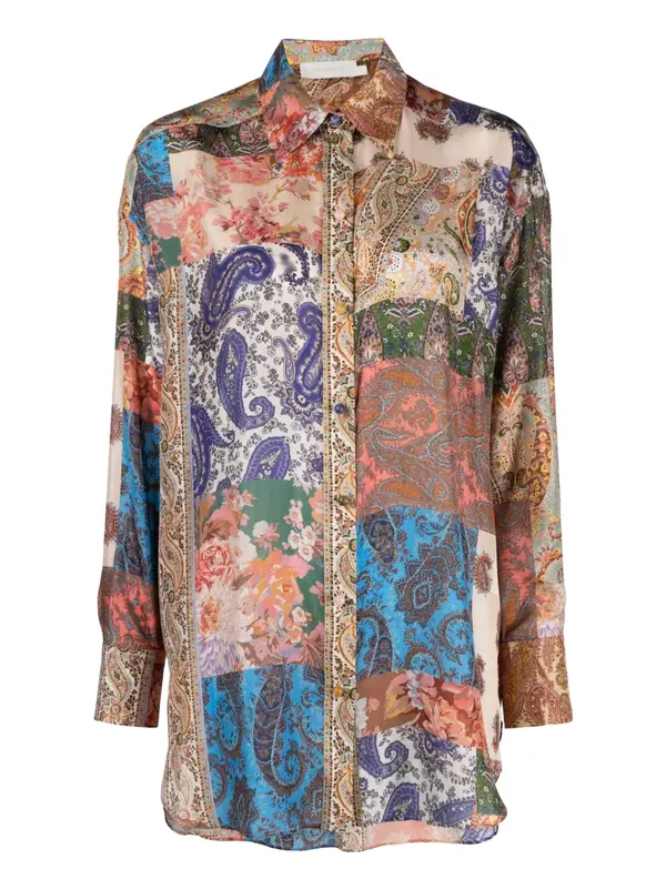 Zimmermann Graphic-print Silk Shirt - Neutrals