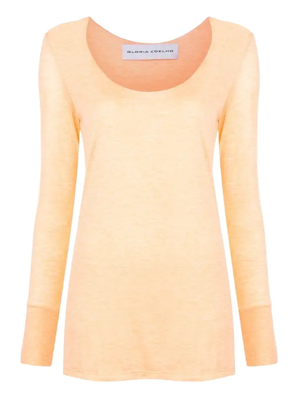GLORIA COELHO Scoop-neck Long-sleeve Top - Orange