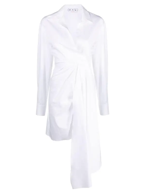 Off-White Draped Asymmetric Cotton-poplin Shirt Dress - White