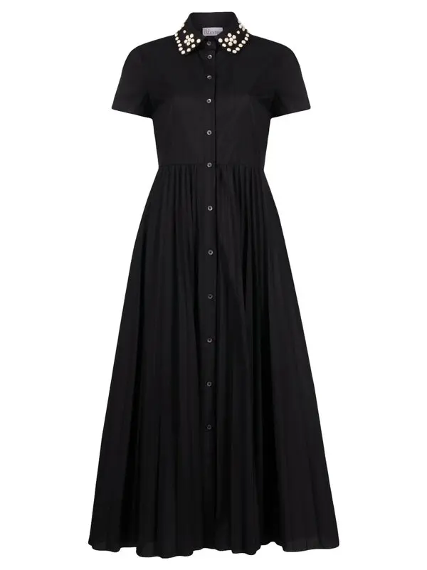 Red Valentino Beaded-collar Shirt Midi Dress - Black