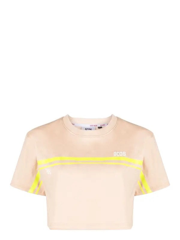 Gcds Logo-print Cropped T-shirt - Neutrals