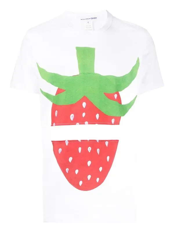Comme Des Garçons Strawberry-print Cotton T-shirt - White