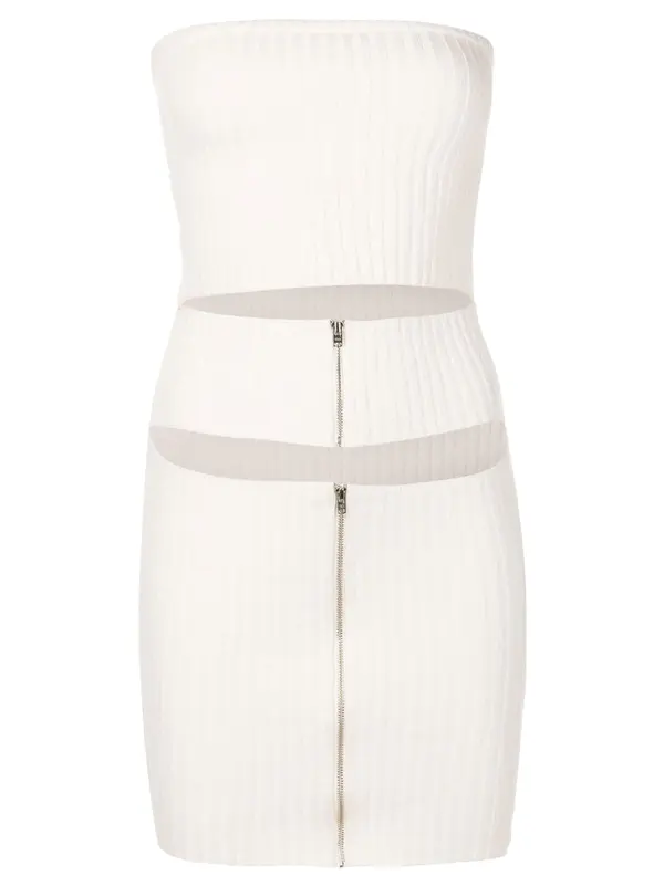 GLORIA COELHO Ribbed Knit Dress - White