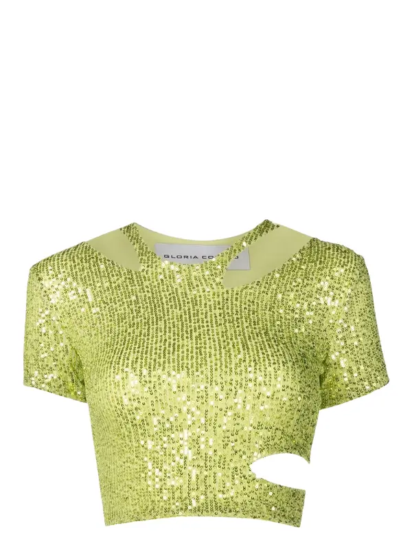 GLORIA COELHO Sequin-embellished Cropped Top - Green