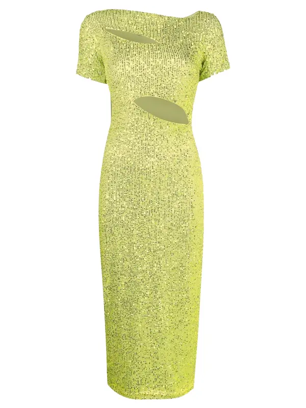 GLORIA COELHO Sequin-embellished Cut-out Midi Dress - Green