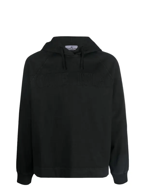 Stone Island Logo-print Cotton Hoodie - Black
