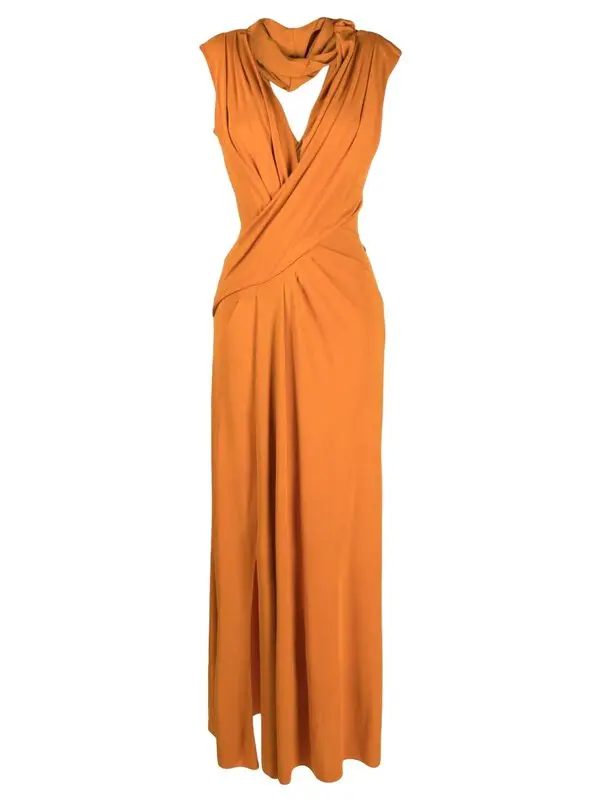 Alberta Ferretti Draped Crossover Maxi Dress - Orange
