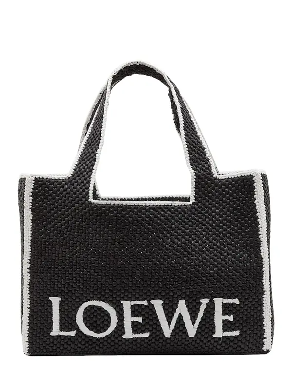Loewe X Paula's Ibiza Font Large Tote Bag In Raffia - Black